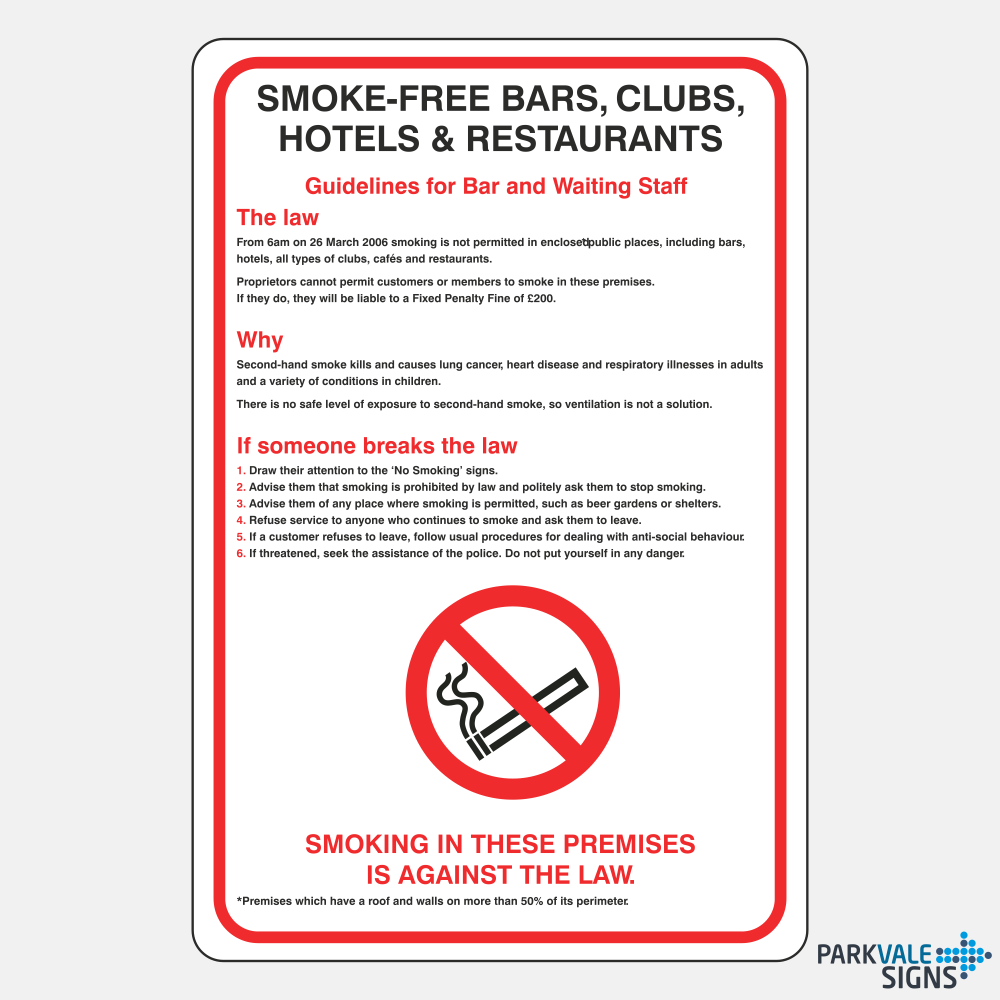 No Smoking - Smoke Free Bars and Restuarants Sign | eBay UK