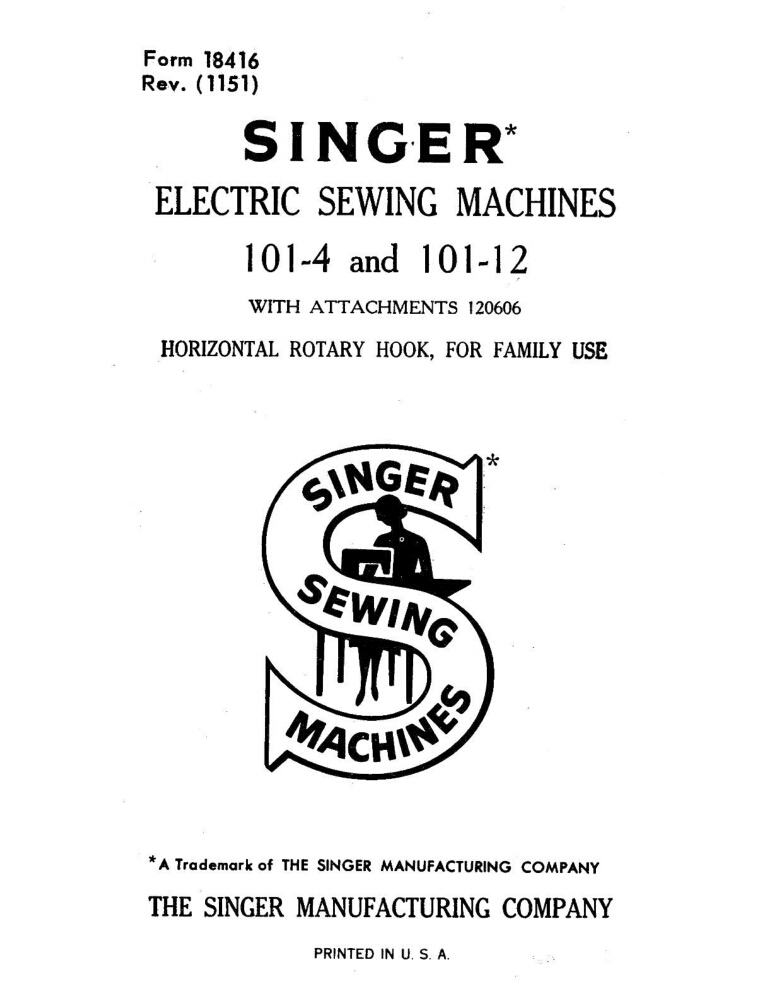 Singer 14U12-14U22 Sewing Machine/Embroidery/Serger Owners Manual ...