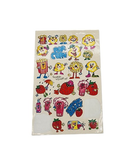 Vintage Spindex Popcorn & Strawberry Scratch & Sniff Sticker Sheet 23 ...