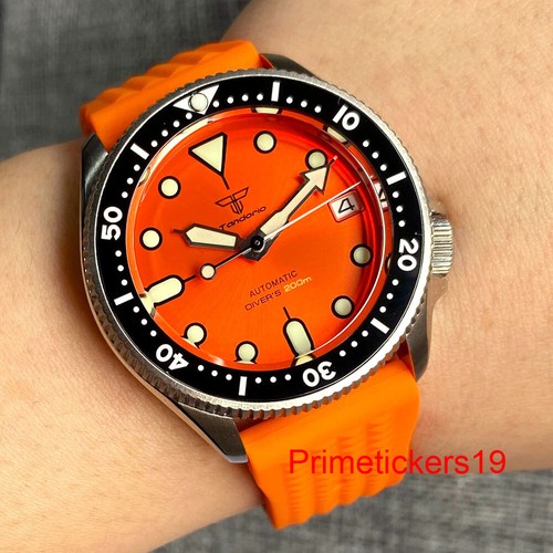 Tandorio NH35A 37mm Dive Men Lady Automatic Watch Orange Dial Sapphire ...