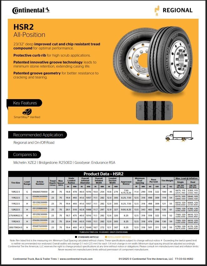 New Continental HSR2 - 10/R22.5 Steer Tires 10225 10 1 22.5 | eBay