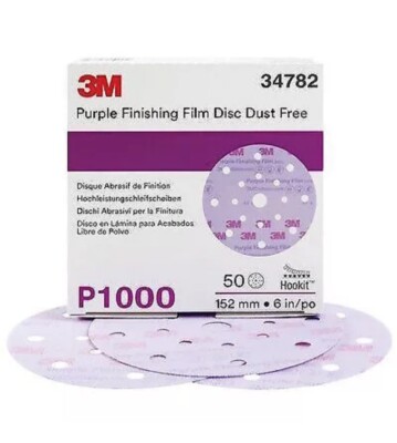 3M 34782 Hook It Dust Free P1000 Grit 6” Clear Sanding Disc Like 30669 ...