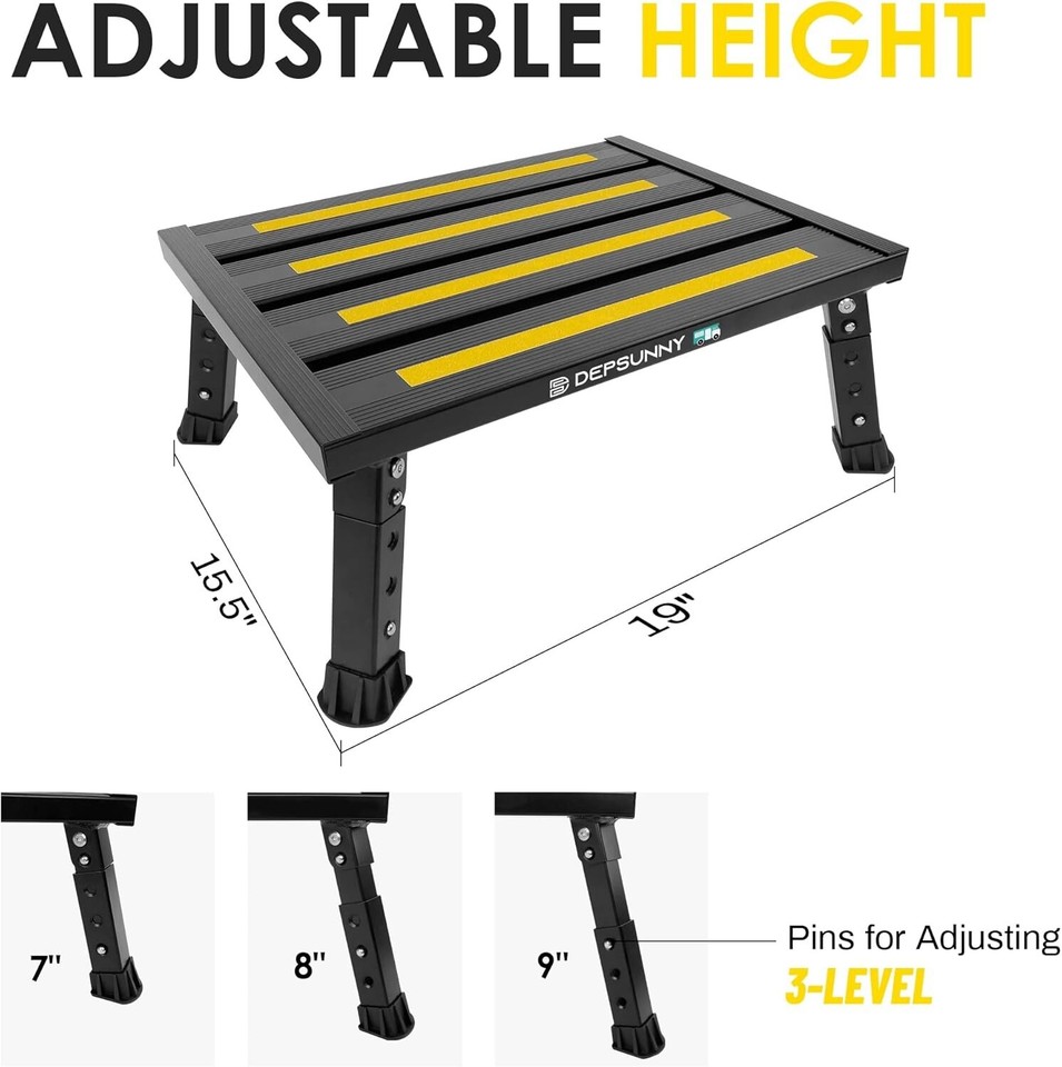Portable Adjustable Height Aluminum RV Step Stable Foldable Platform ...