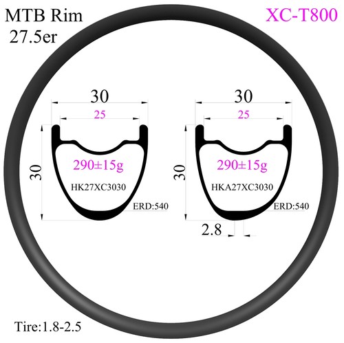 Ultralight 27.5er Carbon MTB Rims Hookless Tubeless UD 3K 12K Weave 24 ...