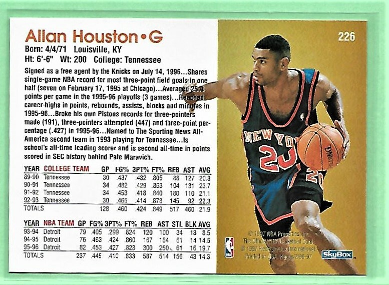 1996-97 NBA Hoops Basketball ALLAN HOUSTON #226 Knicks. | eBay