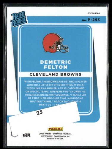 2021 Donruss #P-293 Demetric Felton Optic Rated Rookie Preview Red and ...