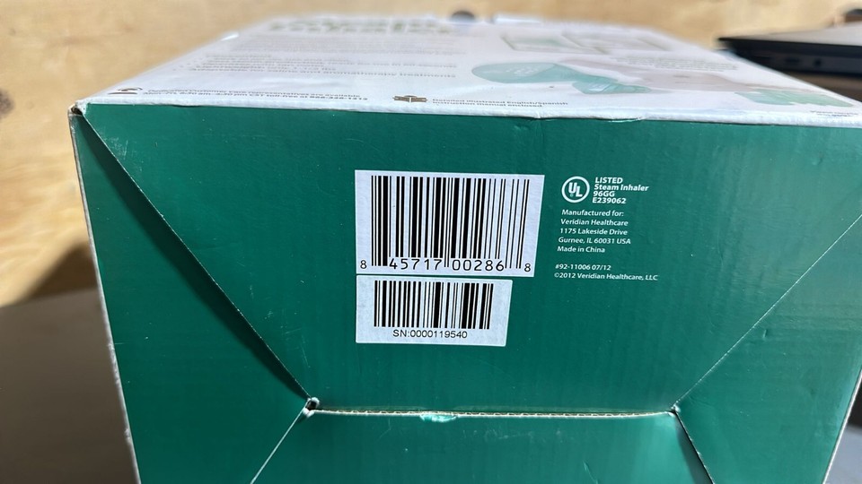 VERIDIAN STEAM INHALER RESPIRATORY VAPOR THERAPY COUGH RELIEF FACIAL ...