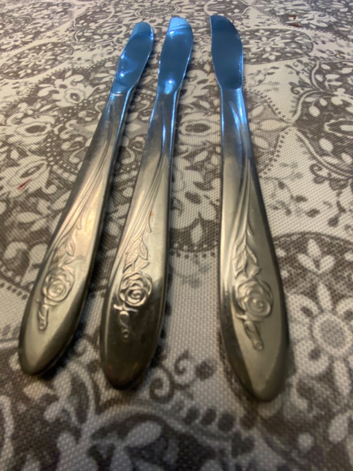 Three butter knives oneida custom stainless - rose pattern | eBay