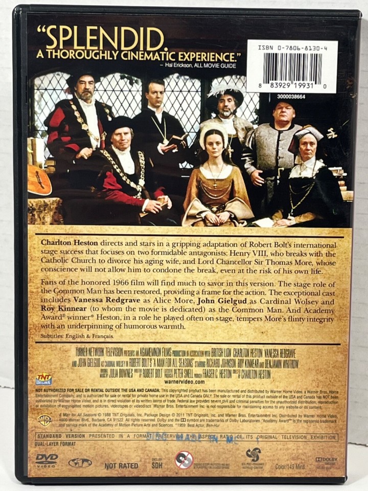 A Man for All Seasons (DVD, 1988, Full Screen) Charlton Heston ...