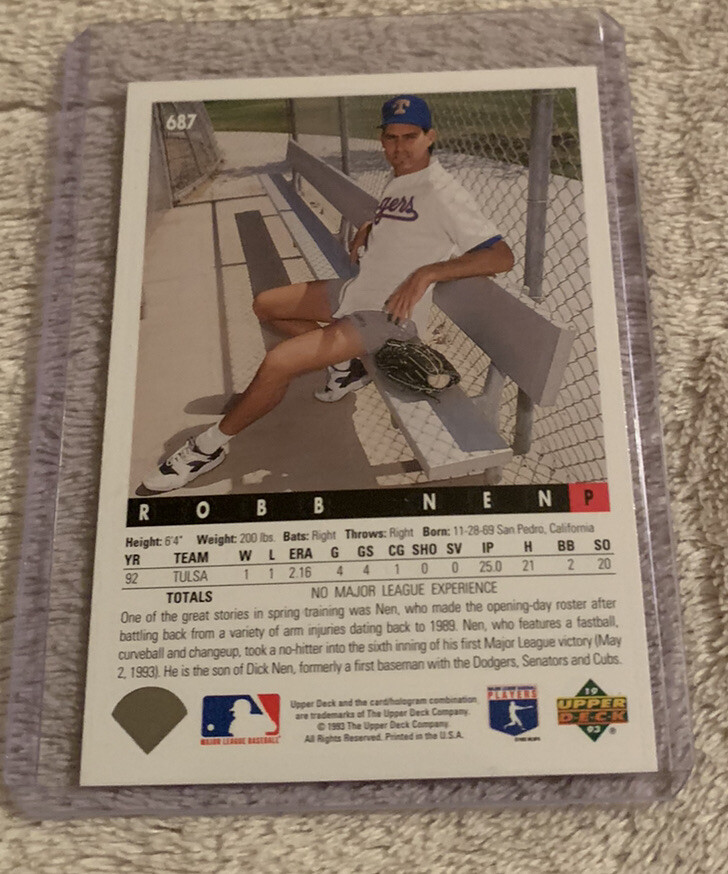 1993 Upper Deck Texas Rangers Baseball Card #687 Robb Nen | eBay