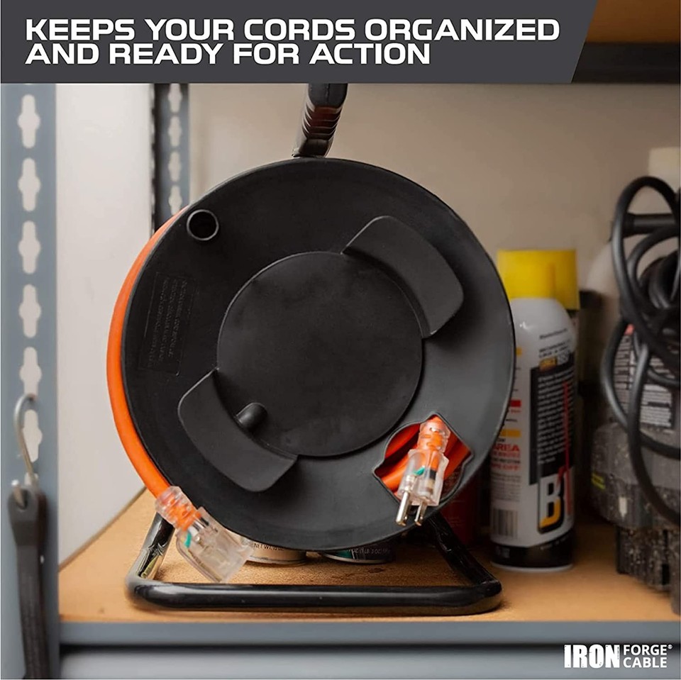 Extension Cord Storage Reel with Metal Stand, Black - Portable Cable ...