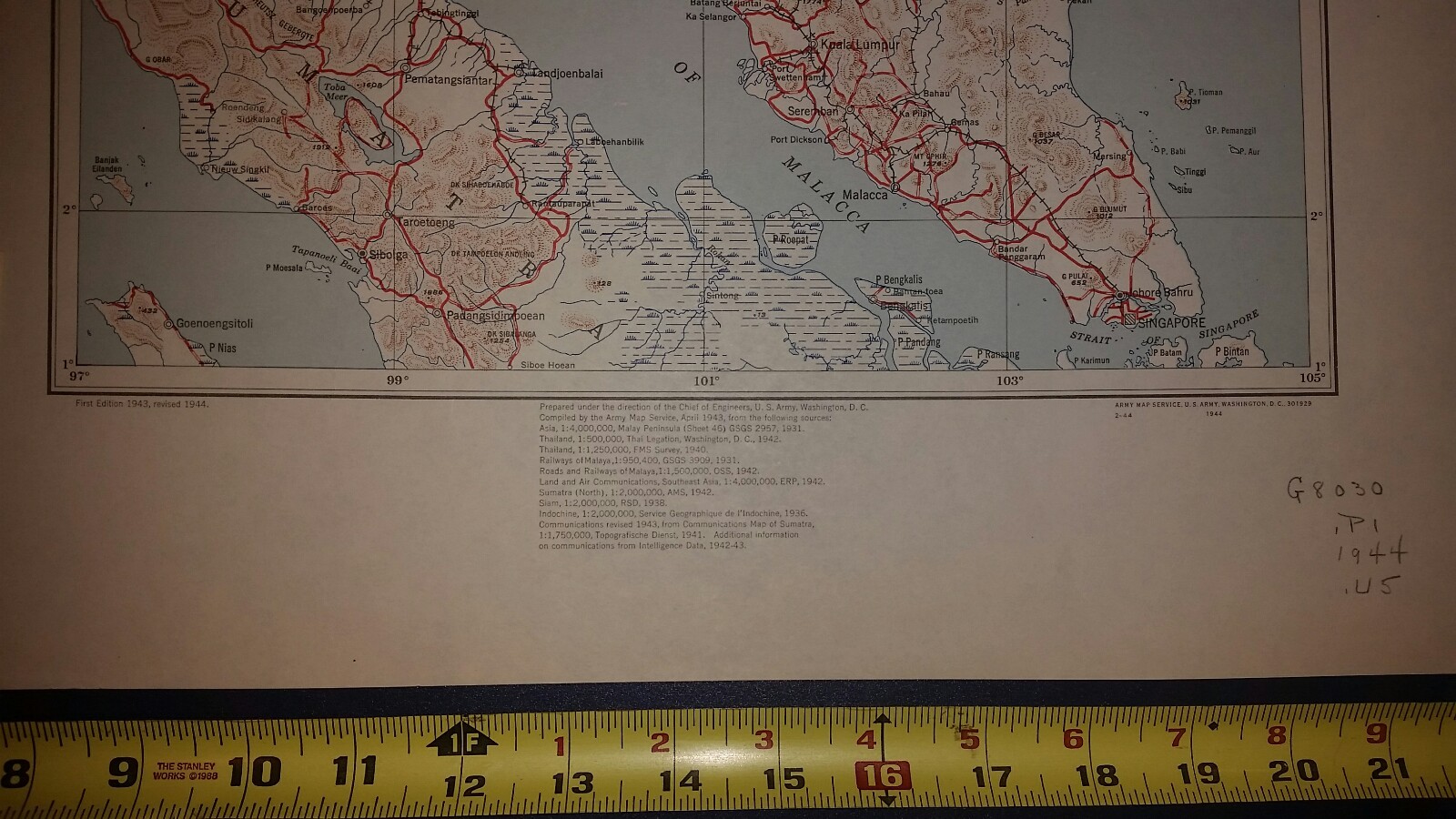 1944 US Army Special Strategic Map Malay Peninsula Singapore Penang WW ...