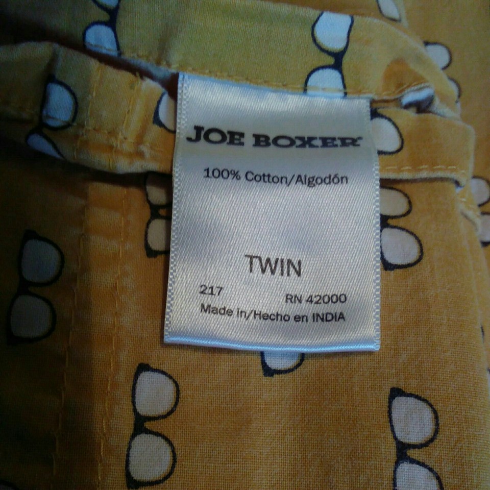 Vintage 1993 Joe Boxer Yellow Twin Sheet Set 100% Cotton Eyeglasses ...