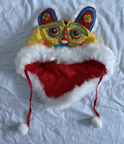 NEW traditional Asian Chinese embroider tiger hat cap hand-made yellow ...