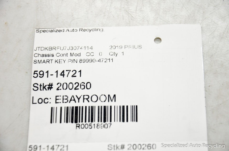 2019 TOYOTA PRIUS Smart Key Computer Control Module OEM 89990-47211 | eBay