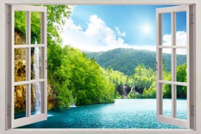 Forest Lake Scene 3D Window View Decal WALL STICKER Decor Art Mural H72 ...