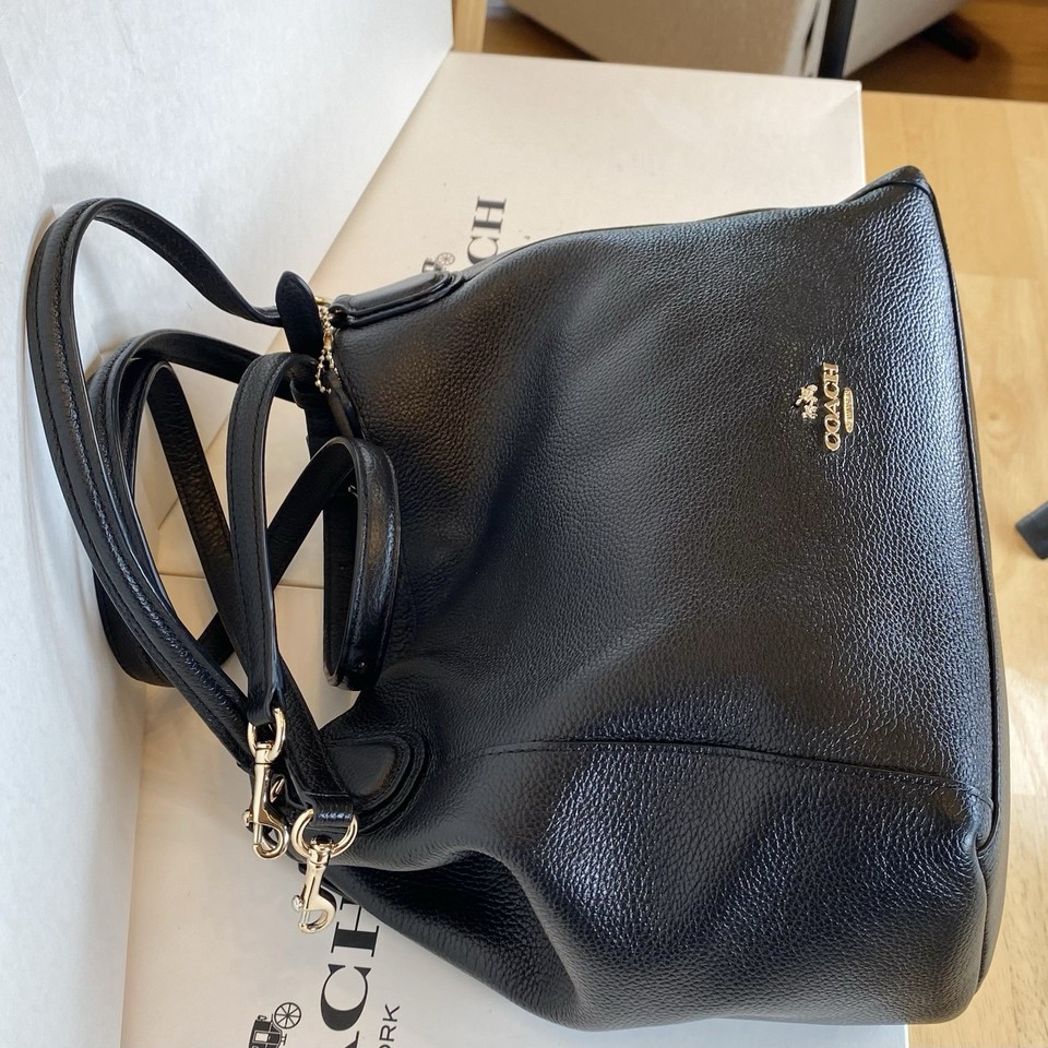 Coach 35983 Edie 28 Black Polished Pebbled Leather Convertible Shoulder ...