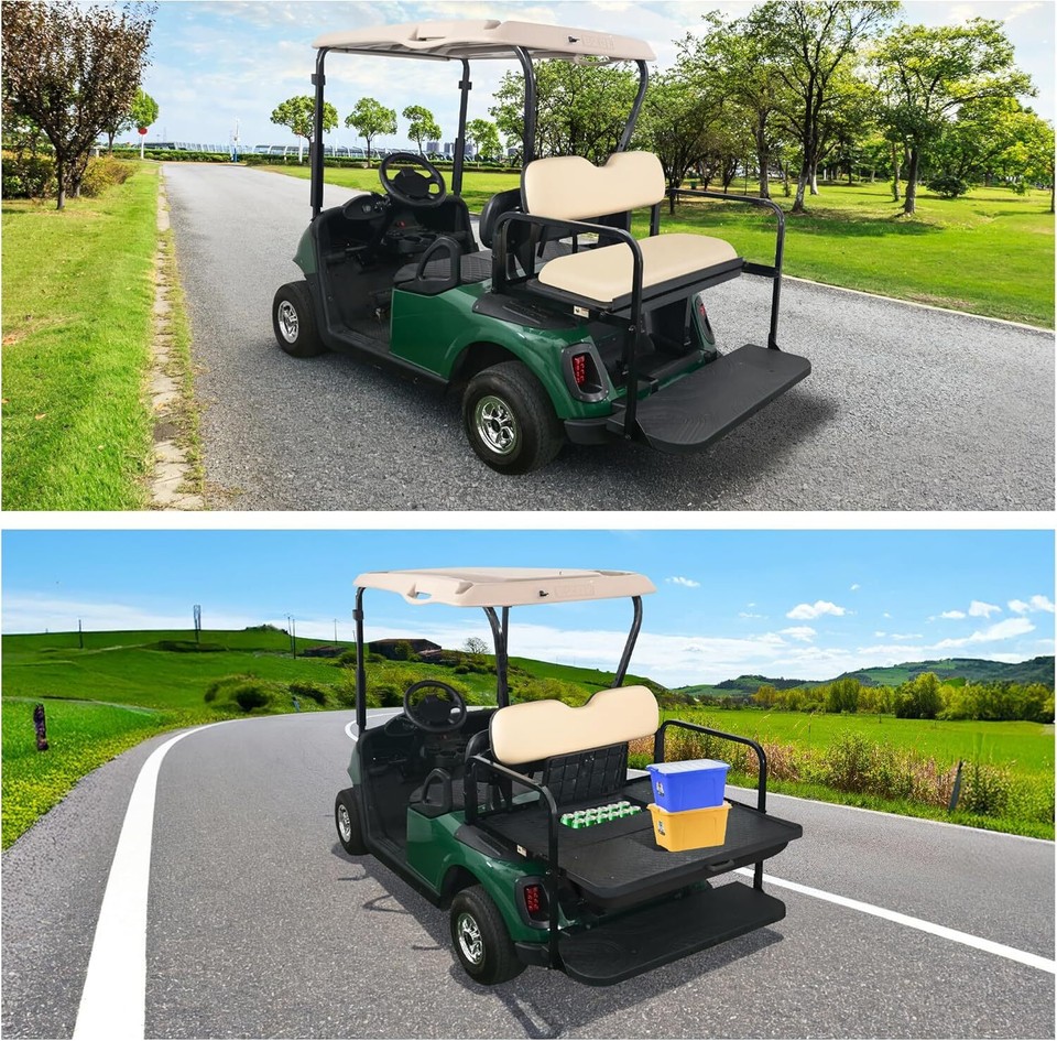 Golf Cart Flip Folding Rear Seat Kit for EZGO RXV Steel Frame &Tan Seat ...