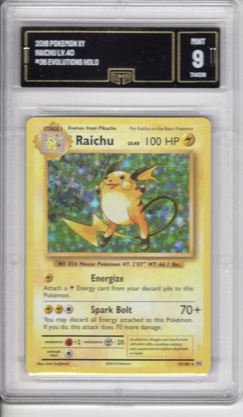 2016 RAICHU EVOLUTIONS SET RARE HOLO-FOIL POKEMON CARD 36/108 GMA 9 | eBay