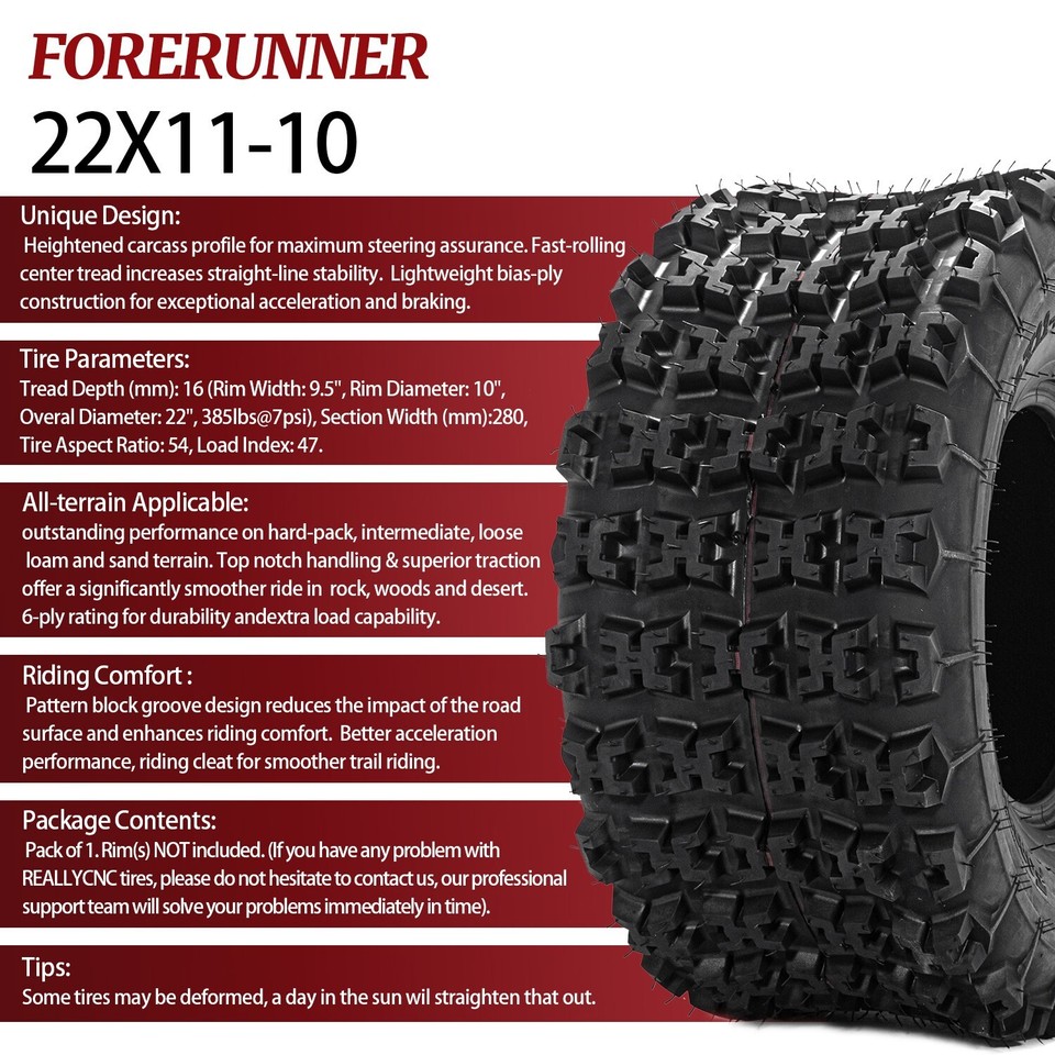 Set 2 22x11-10 6Ply ATV Tires 22x11x10 UTV Tires 22 11 10 Mud All ...
