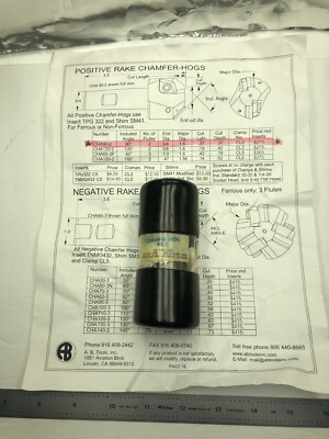 A.B. TOOL 1- 1/2" DIA. Positive Rake Chamfer-Hogs 90DEG Cha90-2 3/4 ...