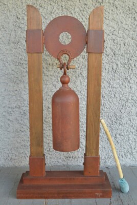 Large Vintage TOM TORRENS Bell Garden Sculpture. Cast Iron & Wood RARE ...