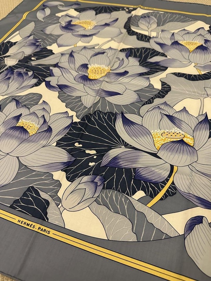 HERMES FLEURS DE LOTUS (lotus flower) large scarf | eBay