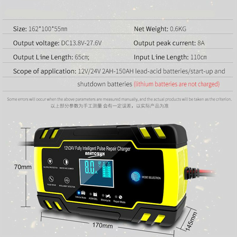 Car LCD Digital Display Battery Charger Power Pulse Repair Chargers ...