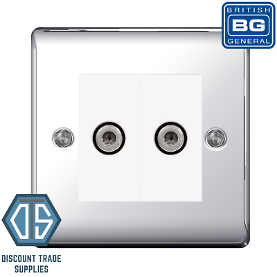 BG Polished Chrome 2 Gang Screened Satellite Sky Socket White inserts ...