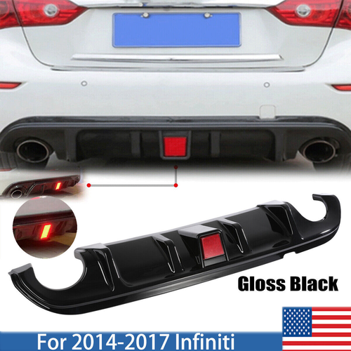 FOR 2014-2017 INFINITI Q50 GLOSSY BLACK REAR BUMPER DIFFUSER W/ LED ...