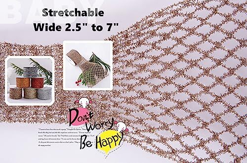 Brown Fall Stretchable Mesh Glitter Metallic Wired Ribbon Wide 2.5" to ...