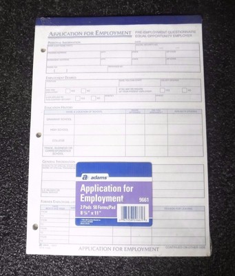 APPLICATION FOR EMPLOYMENT, 2 PADS 50 FORMS/PAD (M) | eBay