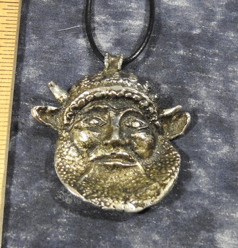 Vintage Bearded Viking -Medieval Horned Helmet Man Pendant Signed Ron ...