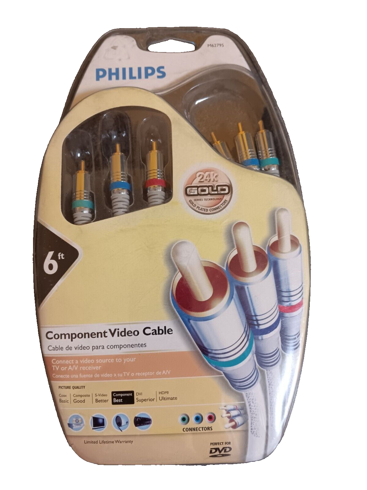 Philips Component Video Cable 6 Foot 24K Gold Plated Connectors M62795 ...