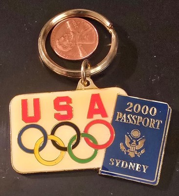2000 SYDNEY OLYMPICS LARGE KEY RING - PASSPORT w/TEAM USA OLYMPIC RINGS ...