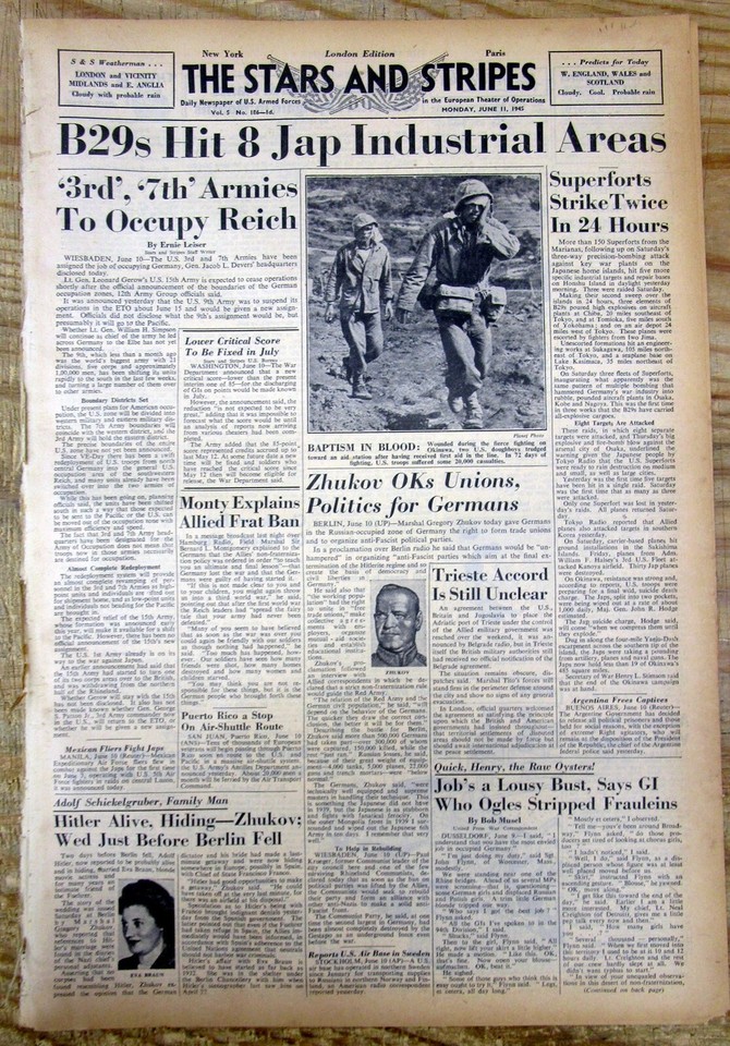 1945 newspaper ADOLPH HITLER ALIVE aftr MARRYING EVA BRAUN WW II Stars ...