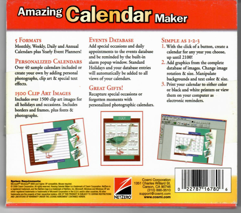 Amazing Calendar Maker (PC, 2000) 22787167806| eBay