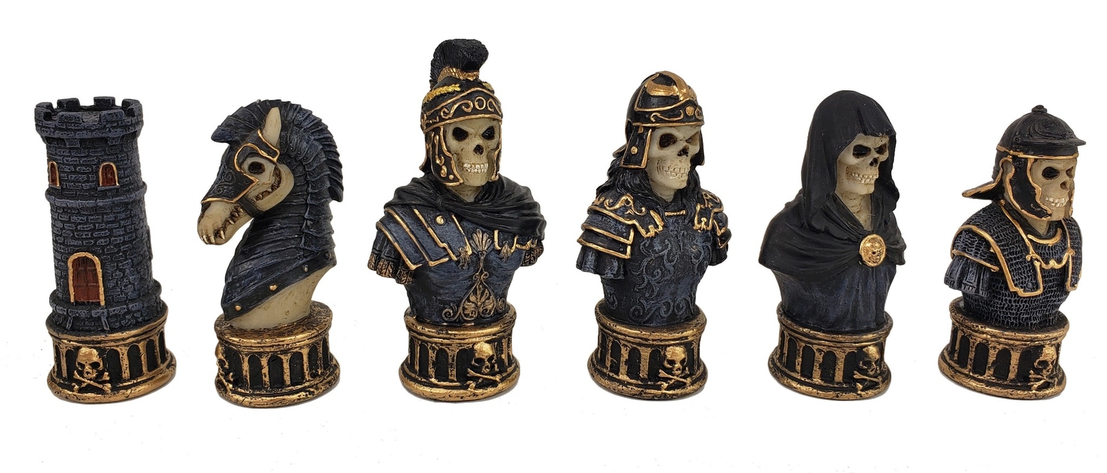 Medieval Times Gothic Skeleton Busts Chess Set W 17" Mosaic Color Board ...