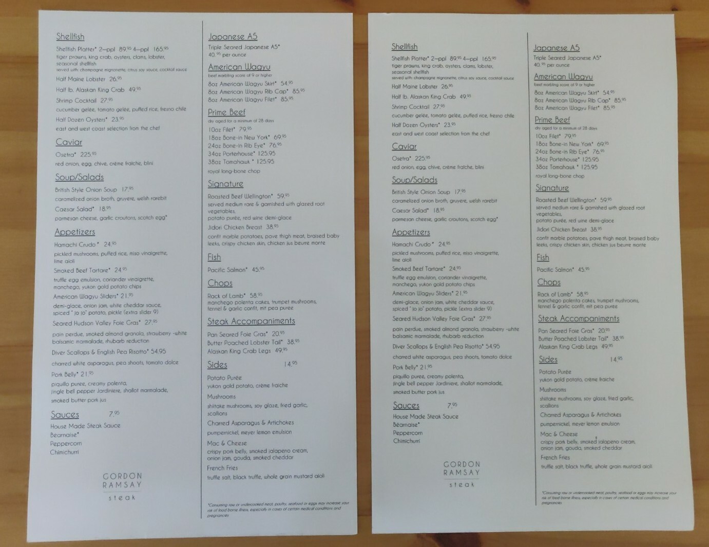 2 NEW GORDON RAMSAY STEAK Restaurant Menus, Famous, Popular in Las ...