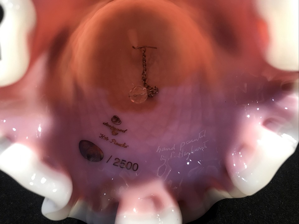 Fenton Barbie Pink Gold Roses Designer Bell #27 LE Hand Painted Artist ...