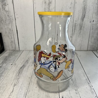 Vintage Disney Glass Juice Carafe Vase Mickey Minnie Donald Goofy ...