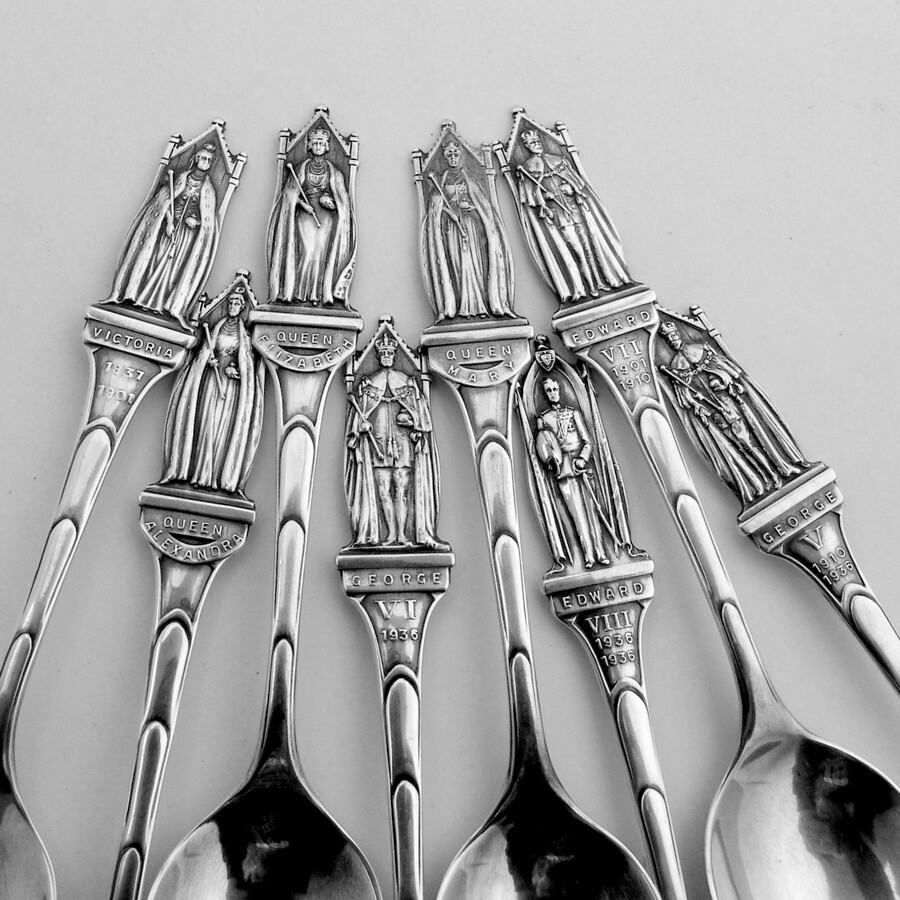 Rare 8 Spoons Set British Monarchs Of The Century Birks Sterling Silver ...