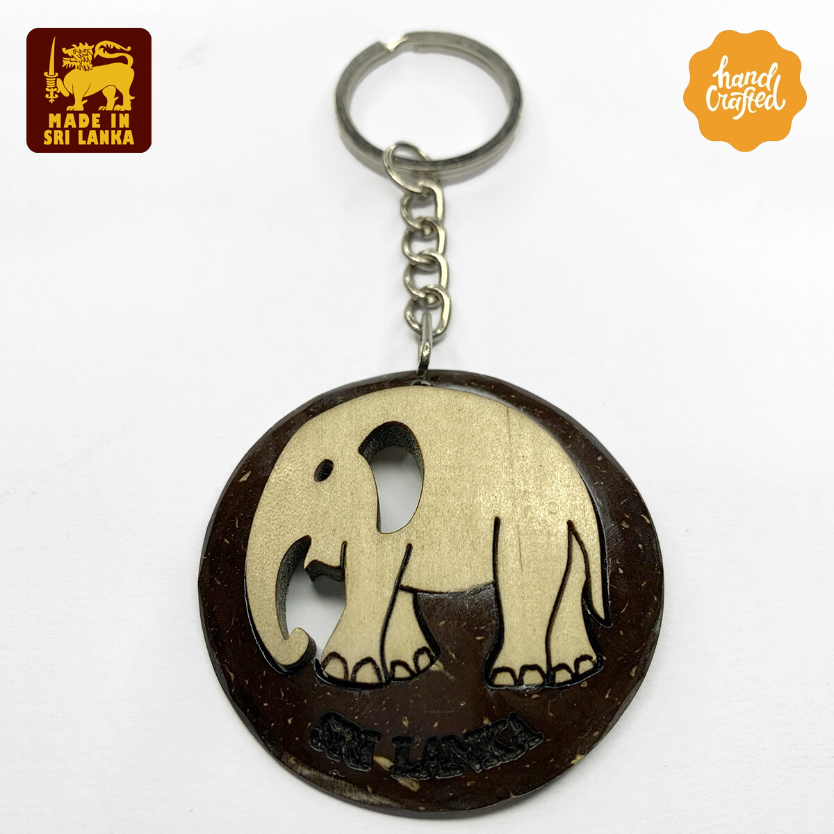 Coconut Shell Handmade Collectors Elephant Souvenir Key Tag Key Chain ...