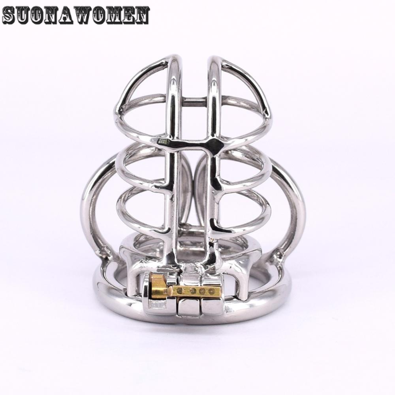 Male Cage with Anti-off Ring Stainless Steel Restraints Gear Chastity ...