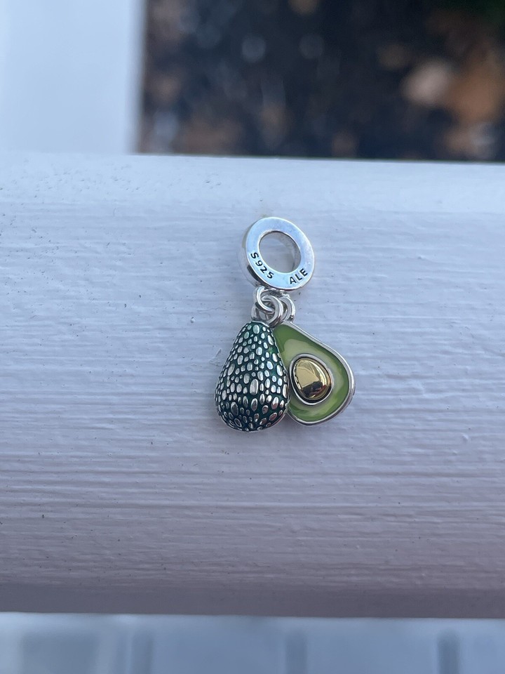 New Pandora Moments Two-Tone Green Avocado Double Dangle Charm ...
