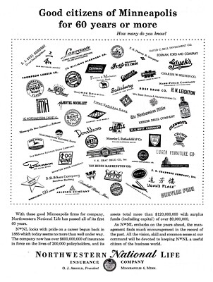 VINTAGE 1945 NORTHWESTERN NATIONAL LIFE INSURANCE MINNEAPOLIS MN PRINT ...