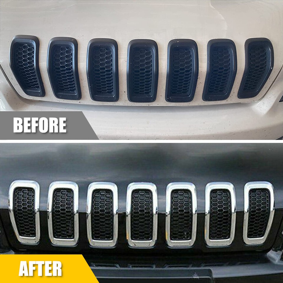 For Jeep Cherokee 2014-2018 7X Chrome Black Honeycomb Mesh Grille Grill ...