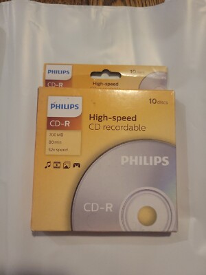 NEW Box of 10m Philips CD-R 700MG 80min 52x Speed High Speed CD ...