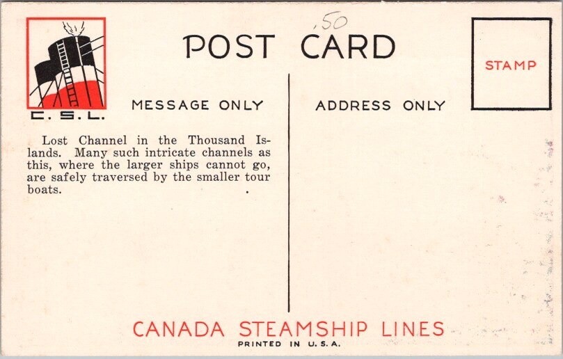 Vintage CANADA STEAMSHIP LINES Postcard "Lost Channel in the Thousand ...
