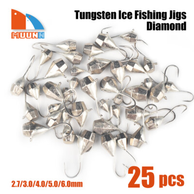 MUUNN 25pcs Unpainted Diamond Tungsten Ice Fishing Jigs, Diamond Ice ...